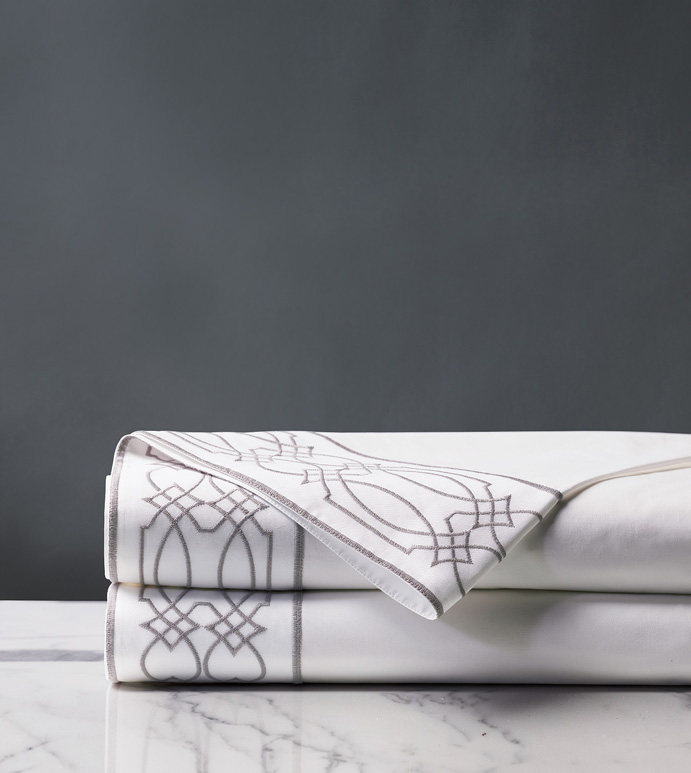 Nicola Embroidered Border Flat Sheet In Gray | Eastern Accents