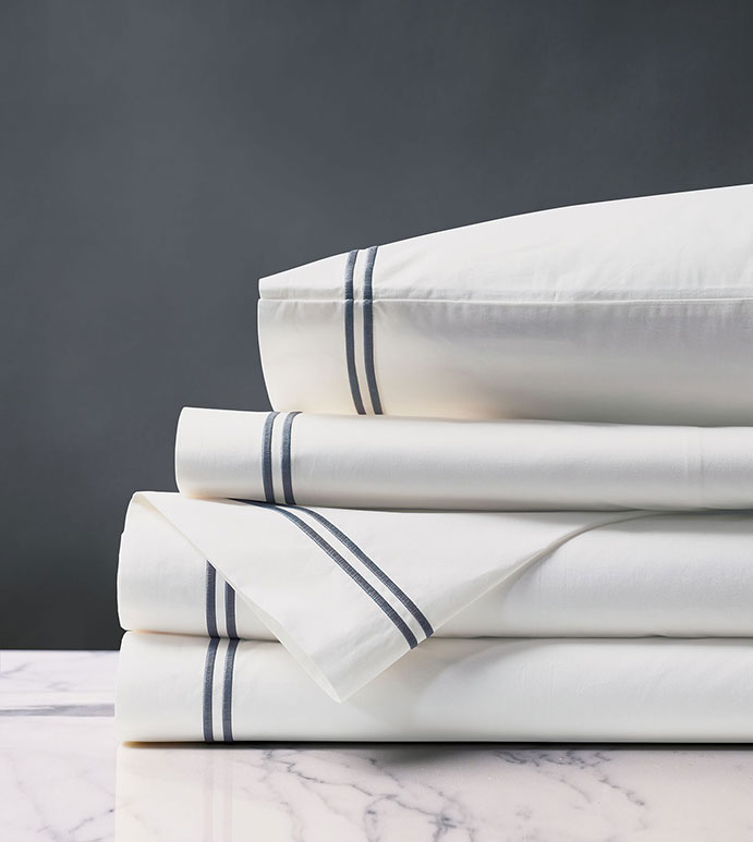Enzo Satin Stitch Sheet Set In Slate | Eastern Accents