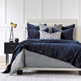 Nova Quilted Velvet Coverlet In Indigo | Eastern Accents