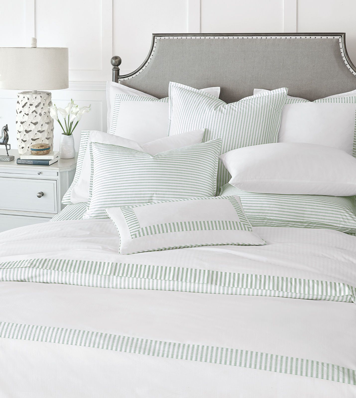 Blass Ticking Duvet Cover In Leaf | Eastern Accents