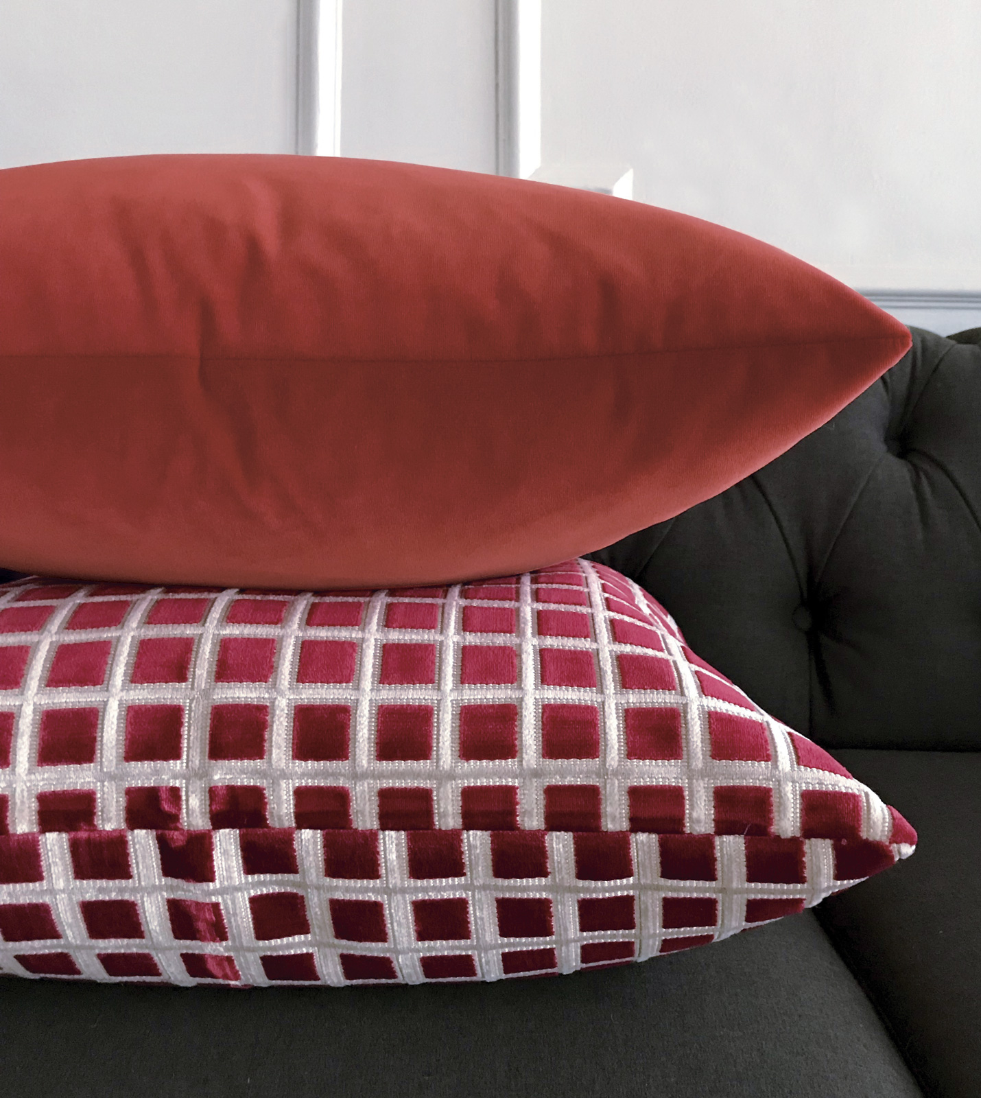 Stamp Cut Velvet Decorative Pillow In Ruby | Eastern Accents