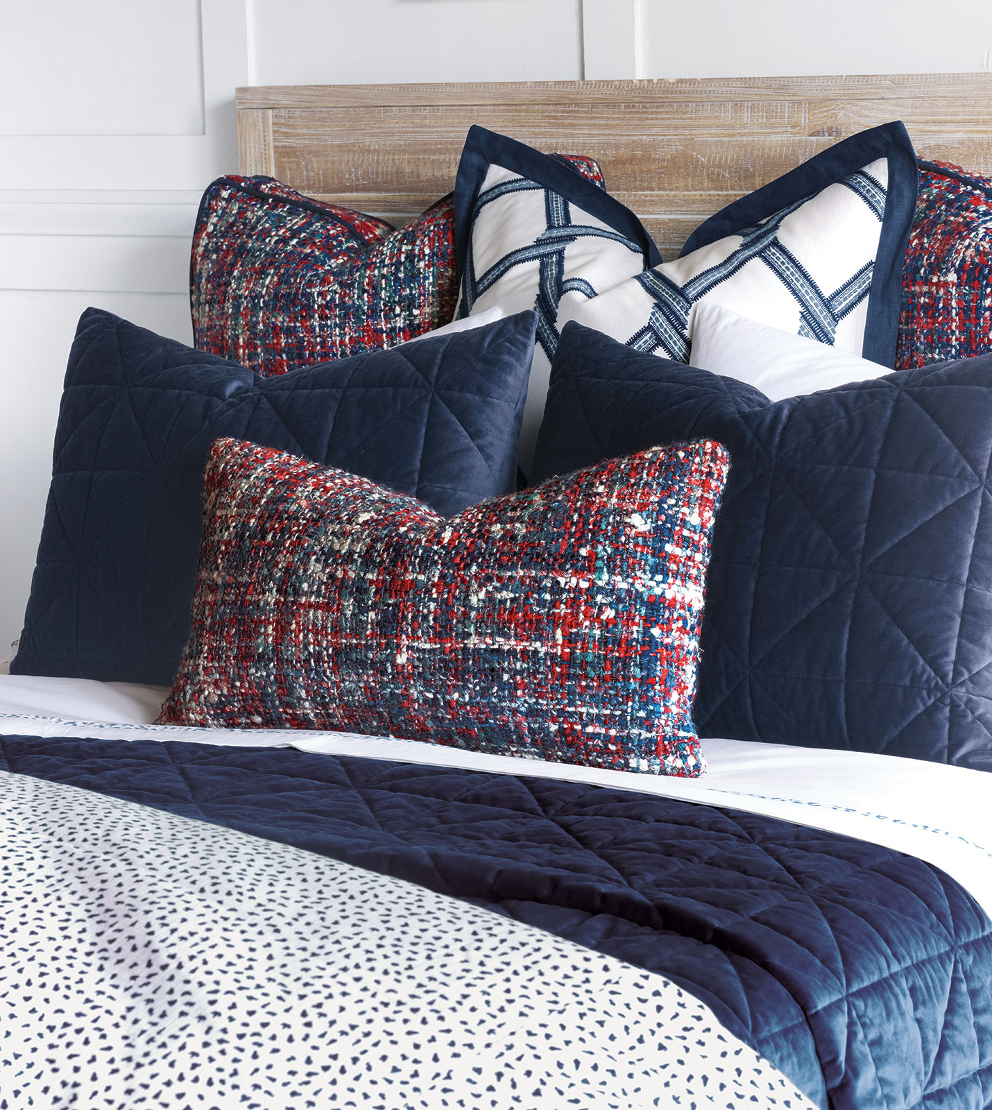 Nova Quilted Velvet Coverlet In Indigo | Eastern Accents