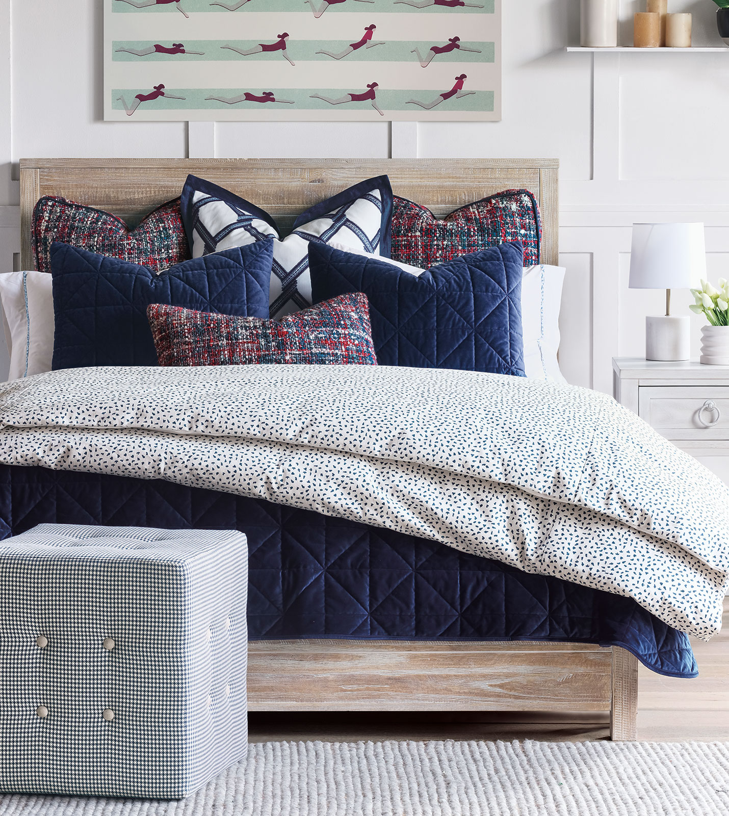 Nova Quilted Velvet Coverlet In Indigo | Eastern Accents
