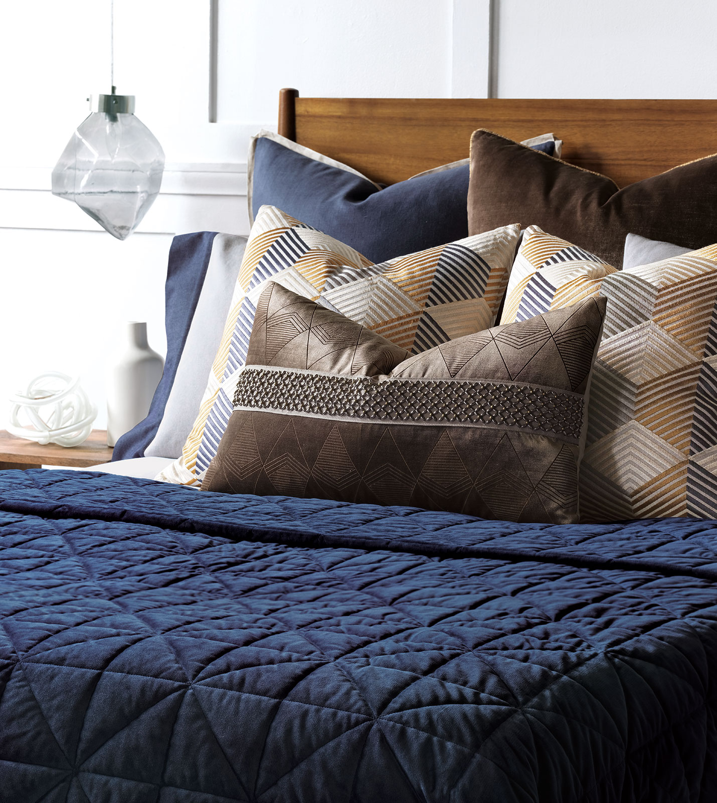 Nova Quilted Velvet Coverlet In Indigo | Eastern Accents