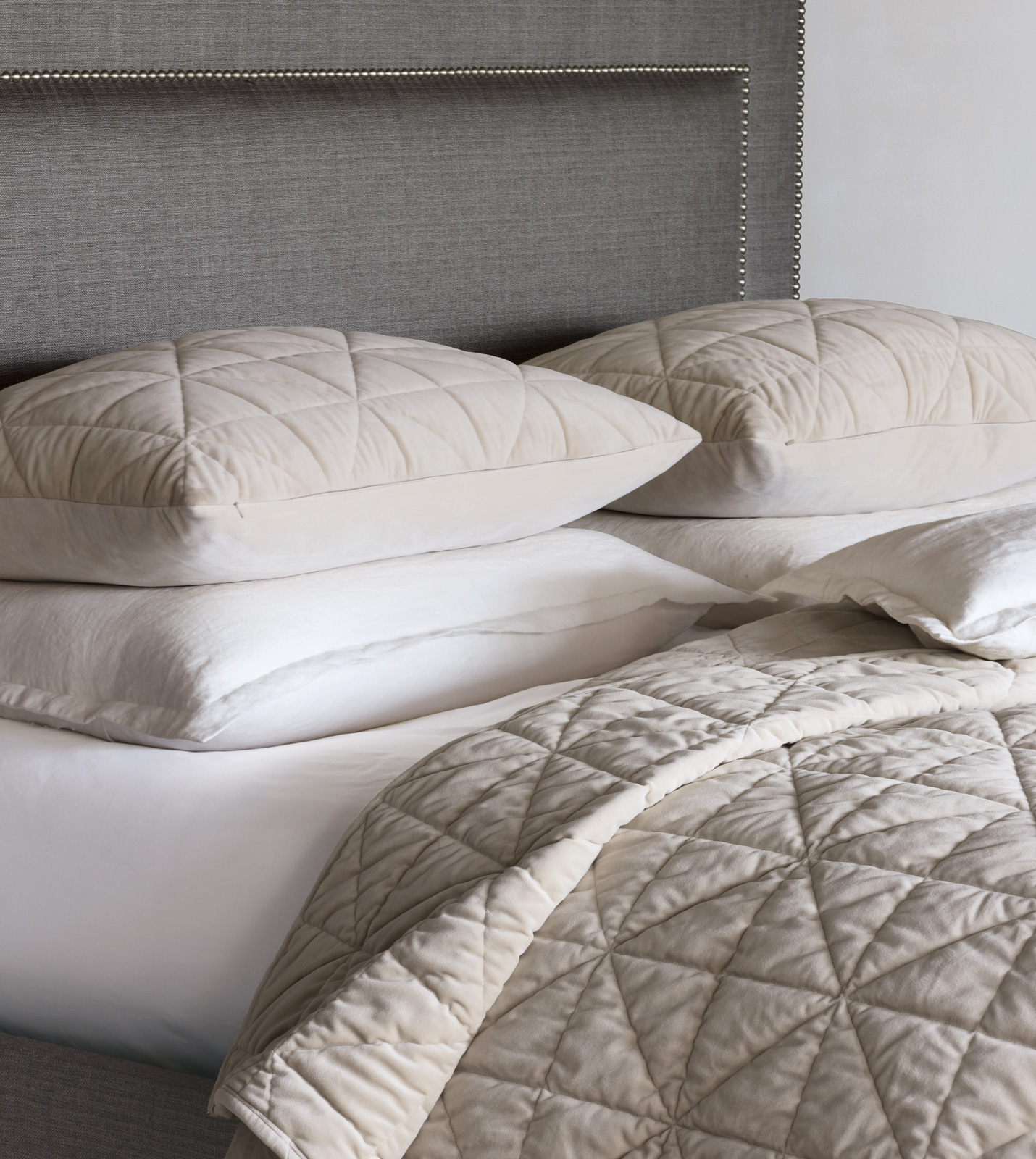 Nova Quilted Velvet Coverlet In Ivory | Eastern Accents