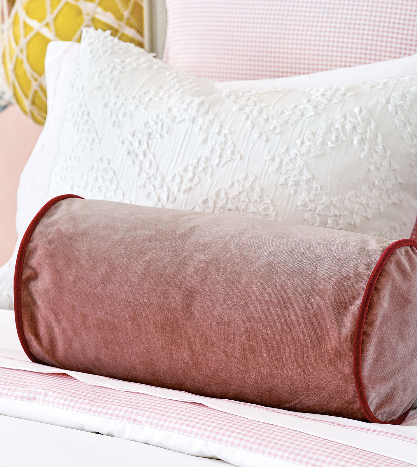 Uma Velvet Bolster In Pink | Eastern Accents