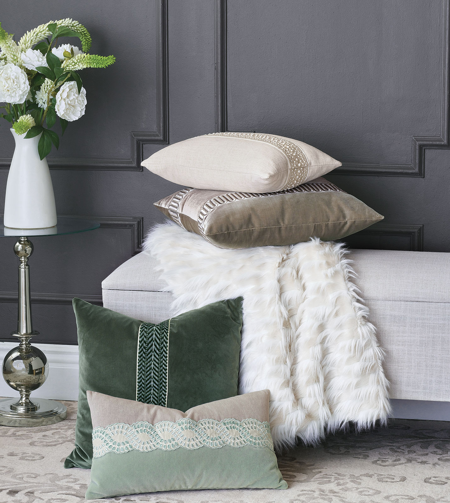 Dainty Embroidered Border Decorative Pillow | Eastern Accents